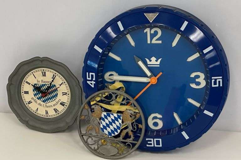 German Time Pewter Wall Clock, Wilhelm Schweizer Pewter Bavarian Crest ...