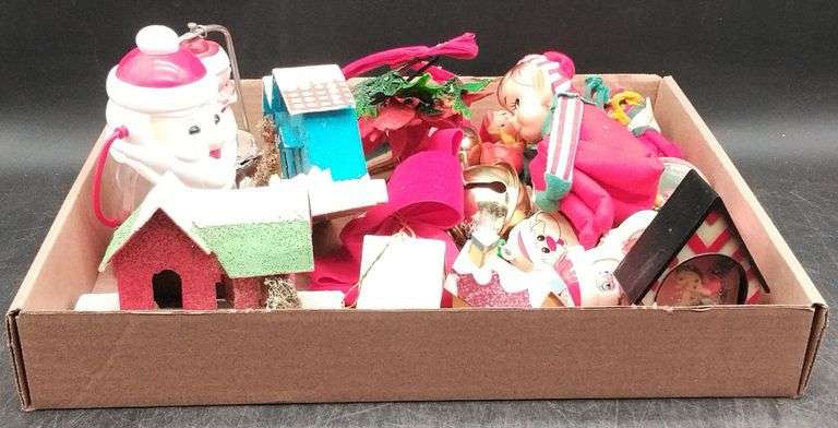 (F) Vintage Christmas Village, Elf Pixie, Bells ,Seasonal Lanterns, 6 ...