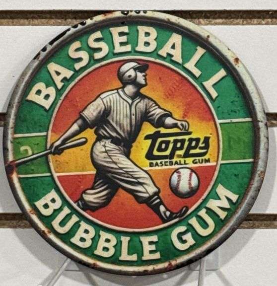 Metal Topps Baseball Bubble Gum Advertising Sign 7 3/4” - Kraft Auction ...
