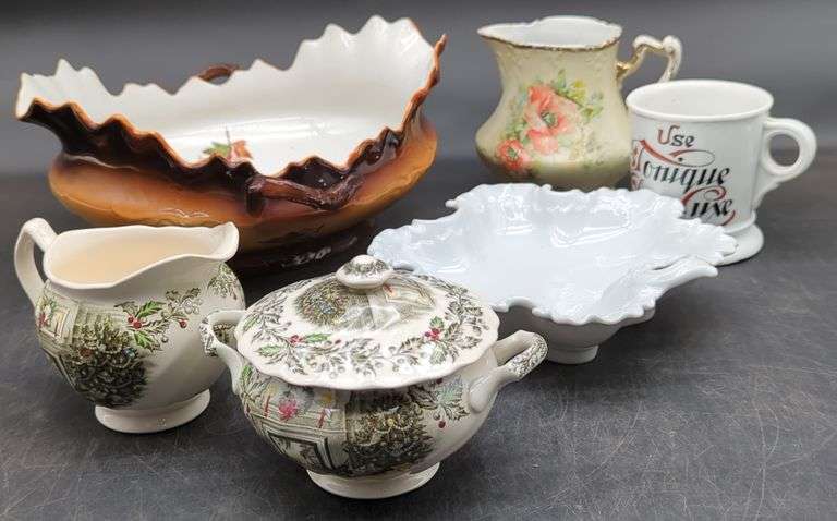 (P) China Serving Pieces. Bowl ( few Chips ). Candy Dish Cream and ...