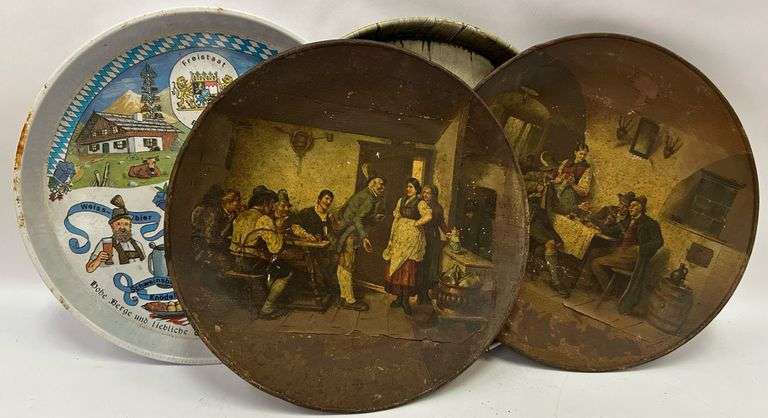 Vtg. German Artist Tin Wall Decor & Beer Serving Trays - Kraft Auction ...