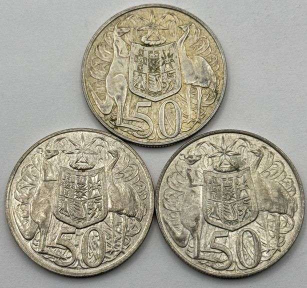 3 Silver 1966 Australia Round Fifty Cent Coins - Kraft Auction Service, LLC