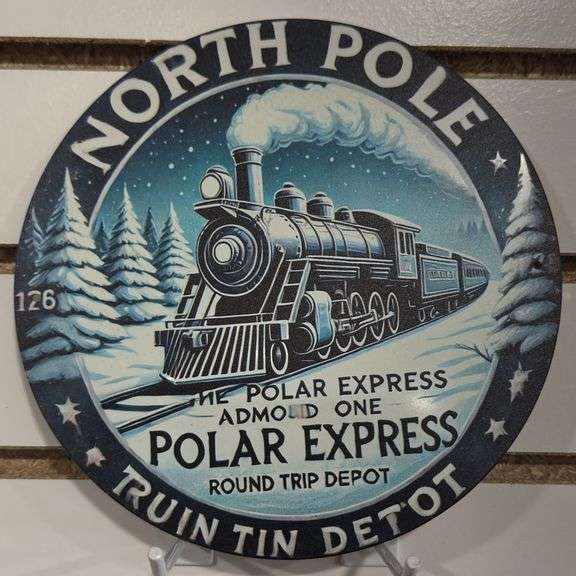 (KC) Metal North pole Polar Express Advertising Sign 7 3/4 - Kraft ...