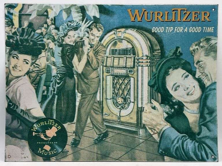 (AA) Wurlitzer Metal Advertising Sign - Kraft Auction Service, LLC