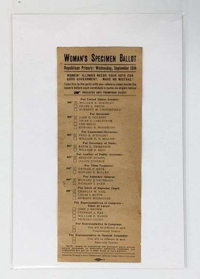 1920's Republican Primary Woman's Speciman Ballot - Kraft Auction ...