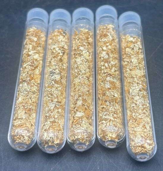 (DD) 5 Glass Vials of Gold Flakes(3.5”) Bidding times the Vials - Kraft ...