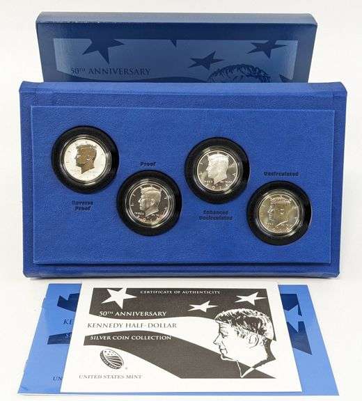 50th Anniv. Kennedy Half Dollar Silver Coin Set - Kraft Auction Service ...