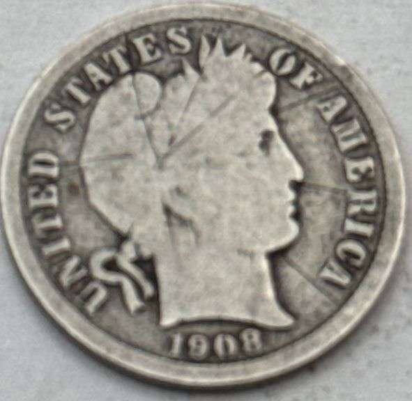 Silver 1908 d Barber Dime Coin - Kraft Auction Service, LLC