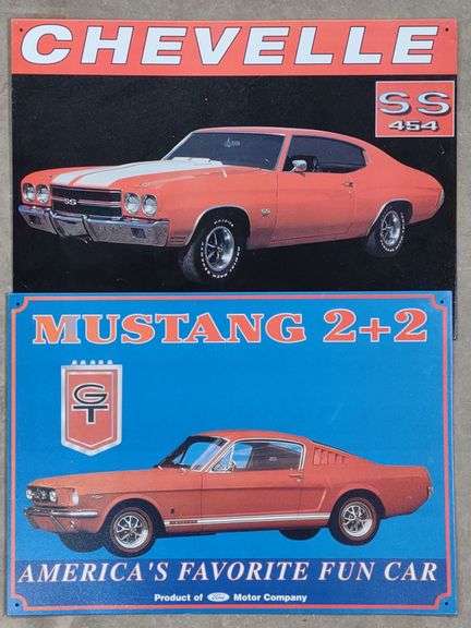(O) Tin Mustang & Chevelle Signs - Kraft Auction Service, LLC