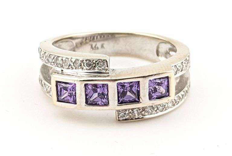 14K White Gold Amethyst and Diamond Channel Ring - Kraft Auction ...