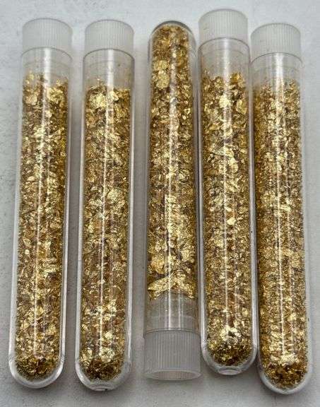 (KK) 5 Glass Vials of Gold Flakes(3.5” long) Bidding Times the Vials ...
