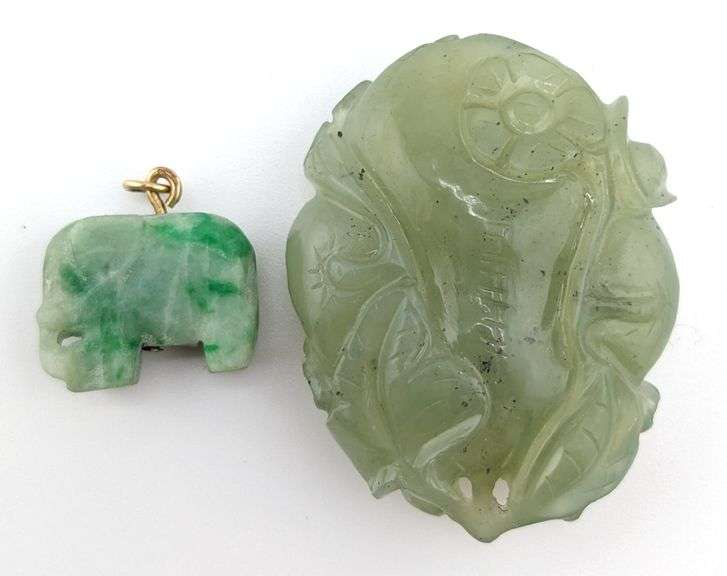 Handcarved Jade Elephant Charm and Flower Amulet - Kraft Auction ...