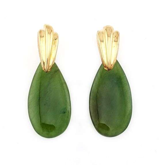 10K Yellow Gold Nephrite Drop Earrings - Kraft Auction Service, LLC