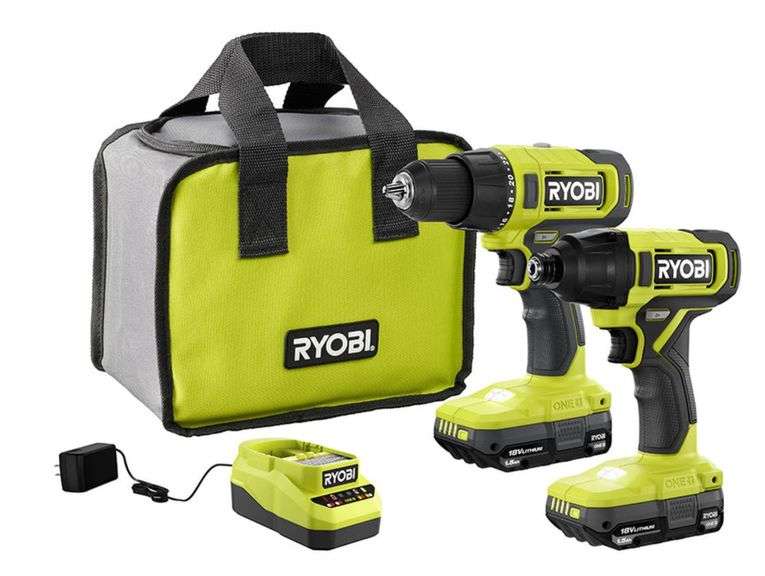 (CC) Ryobi One Plus 18V 2 Tool Combo Kit Incl. 1/2" Drill/Driver, 1/4 ...