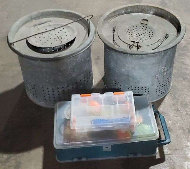 (KL) 2 ALUMINUM Minnow Bait Buckets & Two Plastic Tackleboxes - Kraft ...
