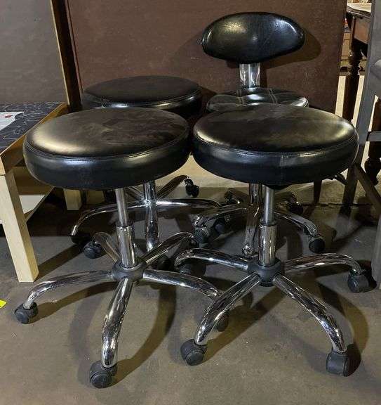 (HI) 4 Faux Leather Rolling Stools 33”-22” - Kraft Auction Service, LLC