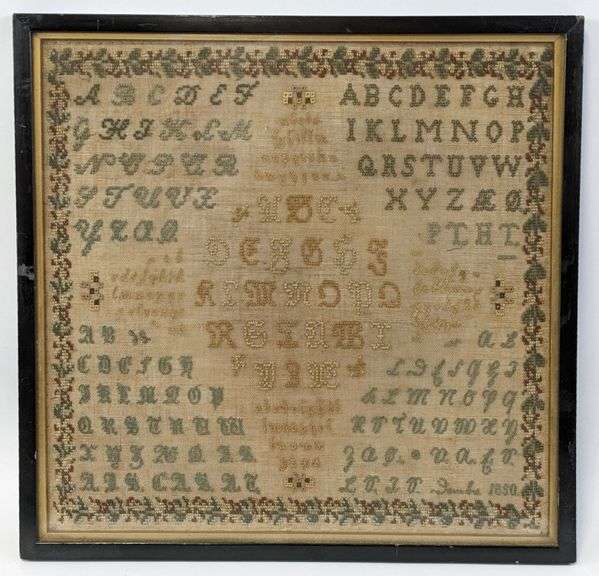 Framed 1850 Alphabet Sampler - Kraft Auction Service, LLC