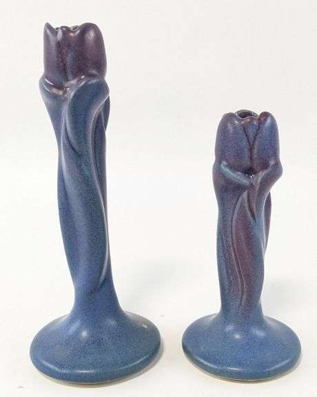 Pair Of Van Briggle Lilac Tulip Bulb Vases - Kraft Auction Service, LLC