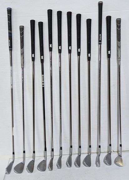 (F) Golf clubs (12 clubs). Golf Pride, Lamkin-Recoil, Project X, and ...