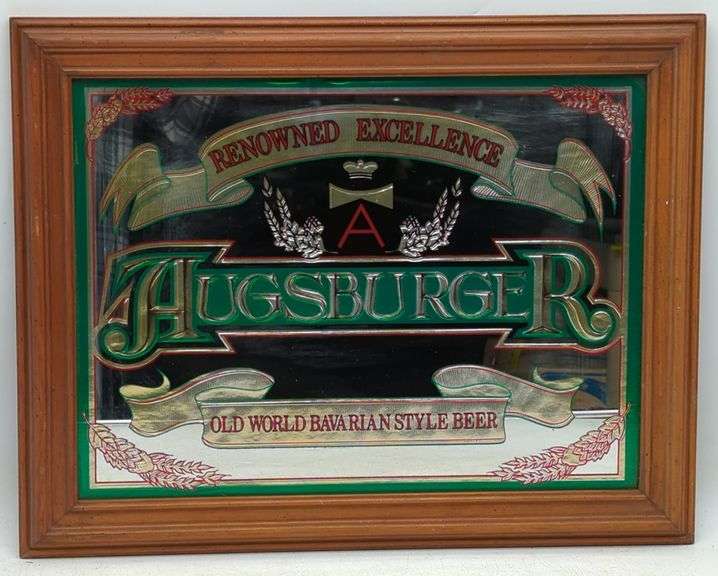 (HI) Augsburger Old World Bavarian Style Beer Framed Mirror Sign. 19 x ...