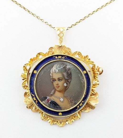 18K Gold Victorian Lady Diamond Pin/Necklace - Kraft Auction Service, LLC