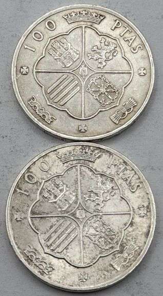 2 Silver 1966 Spain 100 Pesetas Coins - Kraft Auction Service, LLC