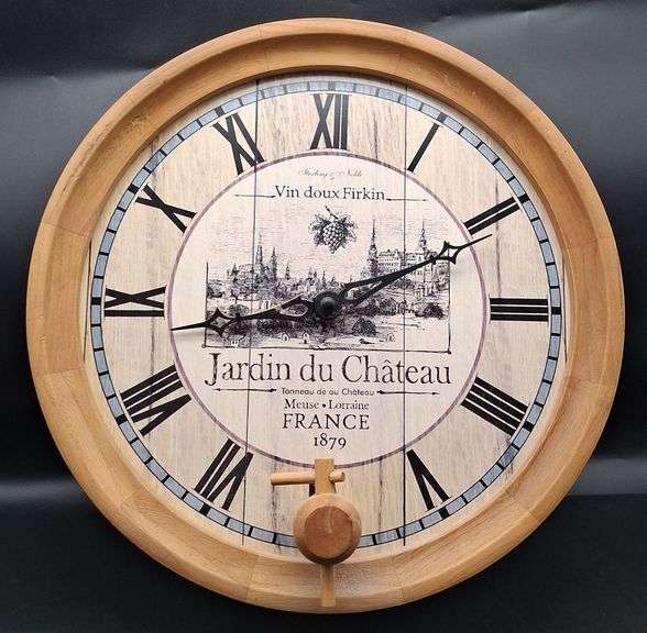 (HI)Vintage WINE BARREL Wall Clock 14" All Wood Jardin du Château ...