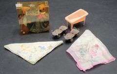 (A) Vintage Ambrose And Ursula Teddy Bears, Handkerchiefs, Doll Roller ...