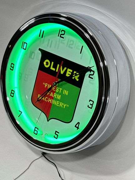 Custom Oliver Farm Machinery Neon Clock - Kraft Auction Service, LLC