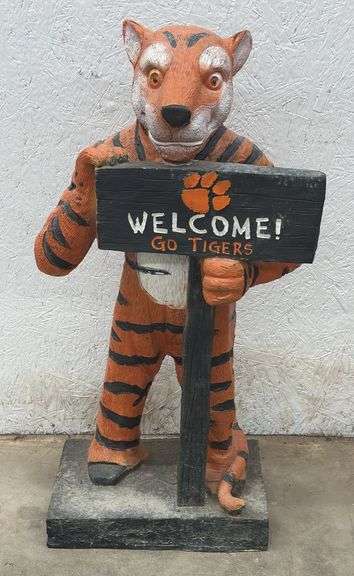 (CJD) Carved & Painted Tiger Mascot Statue Welcome Door Entry Sign ...