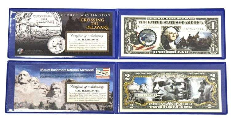 (2) U.S. $2 Commemorative Bank Notes (Mount Rushmore & George ...