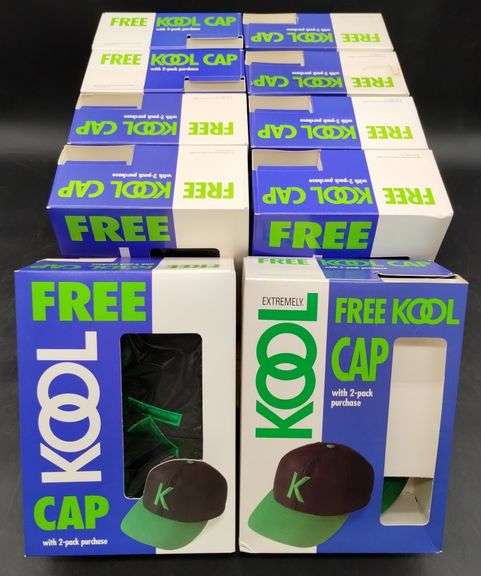 (I) Vintage Promotional Kool Black and Green Caps. 10 Total. - Kraft Auction Service, LLC
