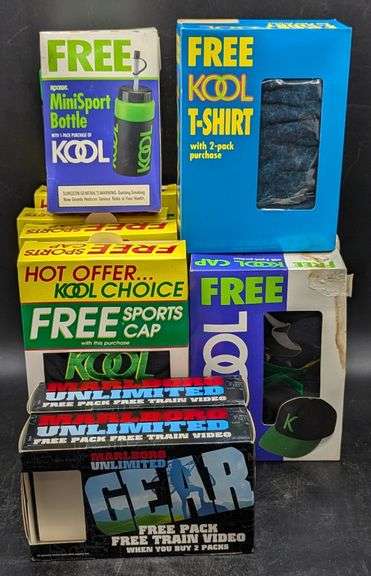 (I) Kool merchandise including caps, T-shirts, water bottle and more ...