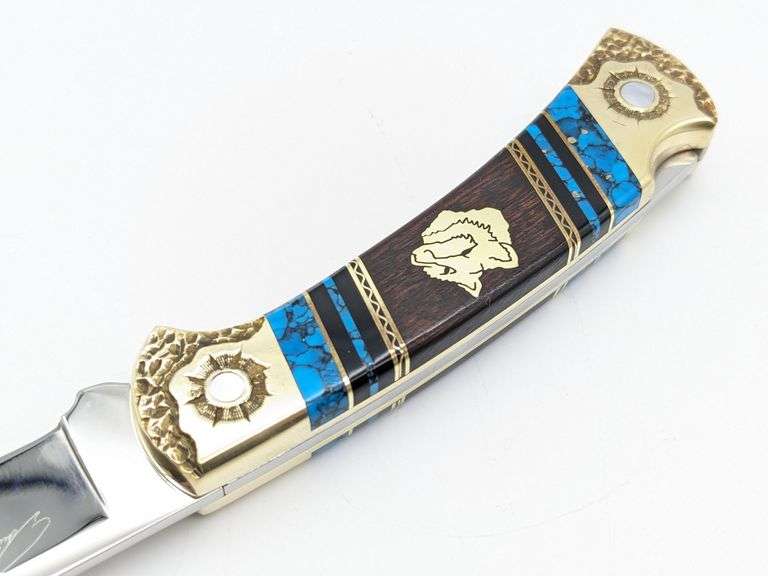 Buck Custom David Yellowhorse Natural Stone Lock Back Folding Knife w ...