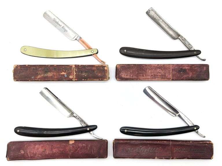 (4) Various Brand Antique Straight Razors w/ Boxes - Kraft Auction ...