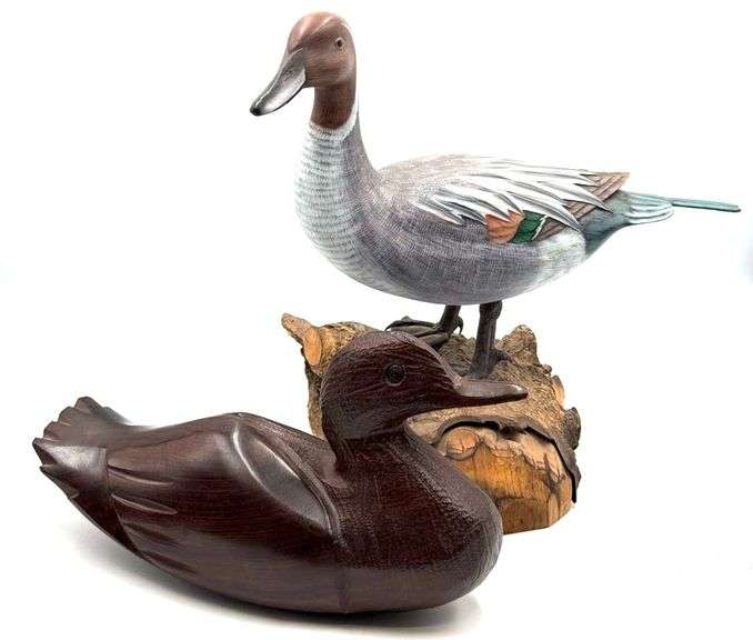 (2) Duck Hand Carved Decoy Decor - Kraft Auction Service, LLC