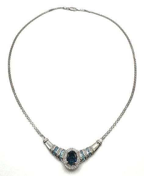 Italian Sterling Silver Blue Topaz & Diamond Necklace - Kraft Auction ...