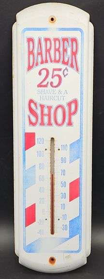 (Q) Barber Shop Themed Thermometer. Measures 17" Tall. - Kraft Auction ...