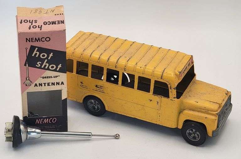 (CJD) Toy School Bus And Faux Car Antenna - Kraft Auction Service, LLC