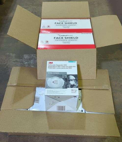 (F) Cardinal Health Face Shields (40). & 3M N95 Particulate Respirators ...