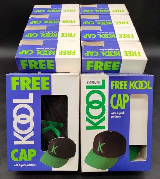 (I) Vintage Promotional Kool Black and Green Caps. 10 Total. - Kraft Auction Service, LLC
