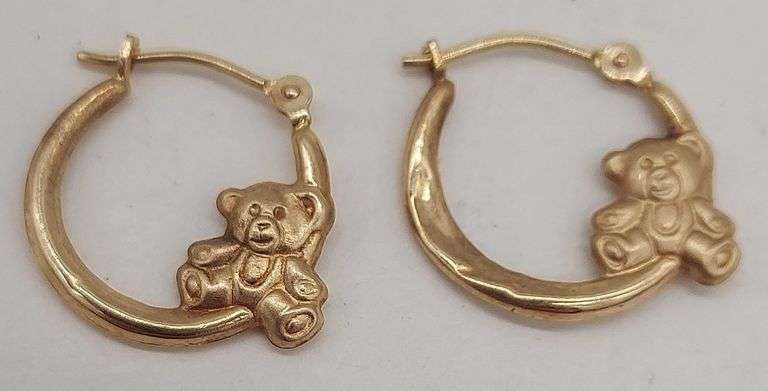 (GH) 14K Yellow Gold Teddy Bear Hoop Earrings - Kraft Auction Service, LLC