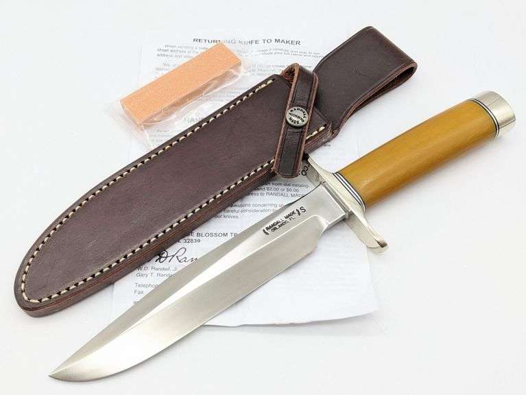 Randall Model 1 7in Orange Micarta All Purpose Fighter w/ Sheath, Stone ...
