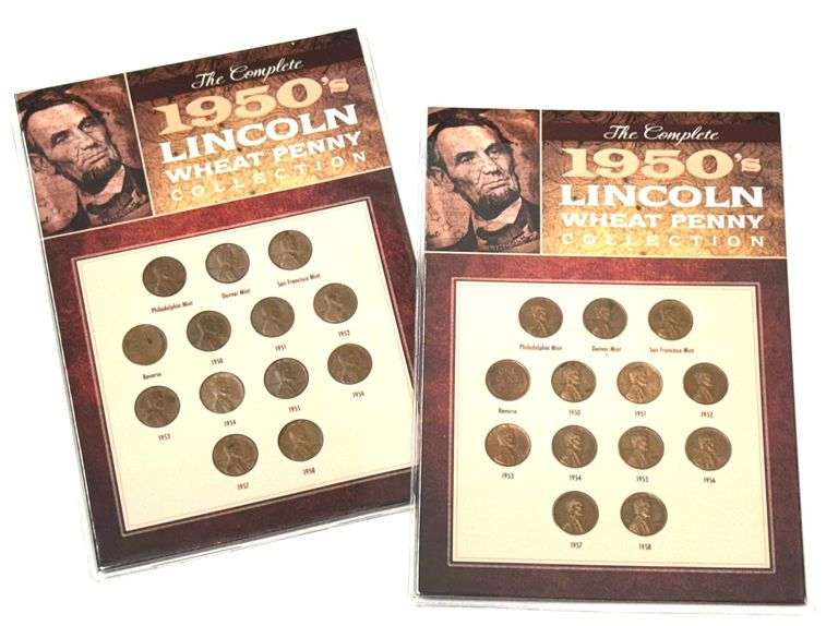 (2) The Complete 1950's Lincoln Wheat Penny Collection Panel - Kraft ...
