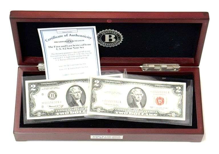 First and Last Issue U.S. $2 Star Notes in Wooden Display Box - Kraft ...