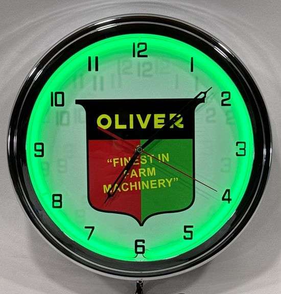 Custom Oliver Farm Machinery Neon Clock - Kraft Auction Service, LLC