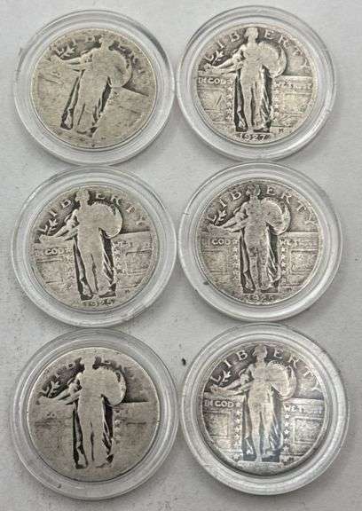 (F) 6 Silver Standing Liberty Quarter Coins - Kraft Auction Service, LLC