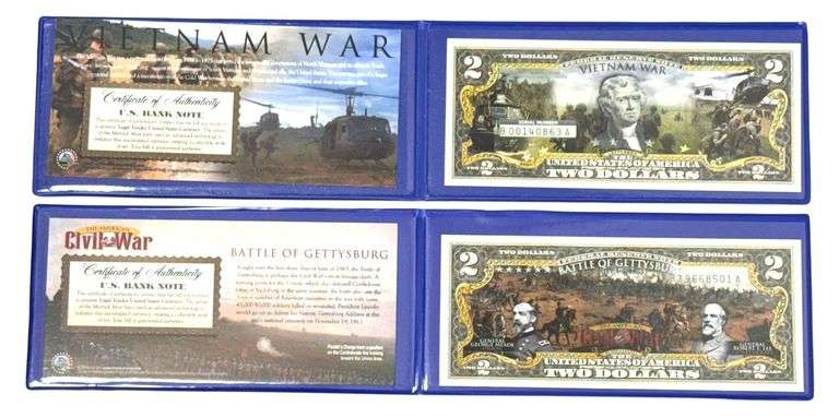 (2) U.S. $2 Commemorative Bank Notes (Vietnam War & Battle of ...