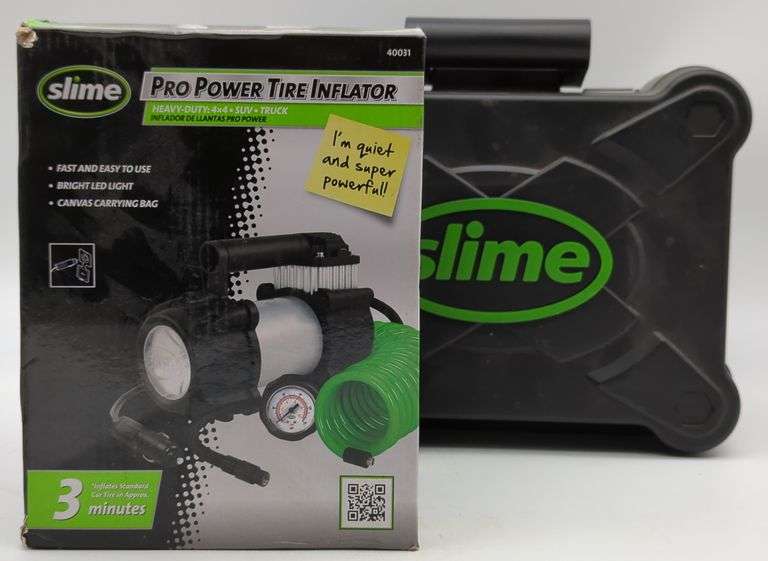 (F) Slime Pro Power Tire Inflator. Other Slime Box Empty. Model 40031 ...