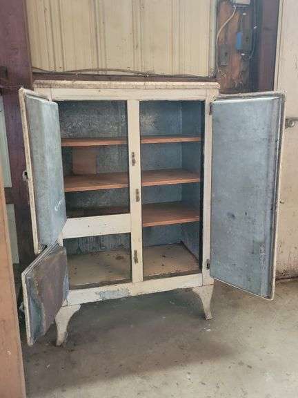 Vintage Galvanized Metal Refrigerator/Ice Box With Wooden Shelves ...